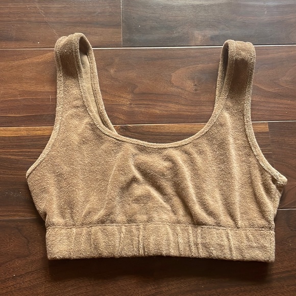 Zara | Tops | Zara Terry Cloth Tan Cropped Tank Top Sleeveless Size ...